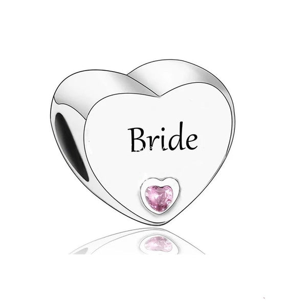 "Bride" Engraved Heart Charm | CZ