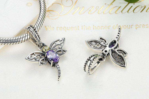 Purple Dragonfly Dangle Charm | CZ